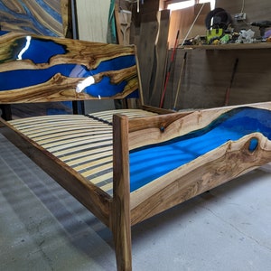 Blue River Walnut Epoxy Queen Size Bed - Etsy