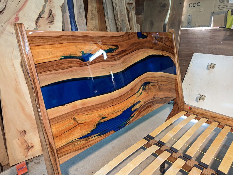 Blue River Walnut Epoxy Queen Size Bed - Etsy
