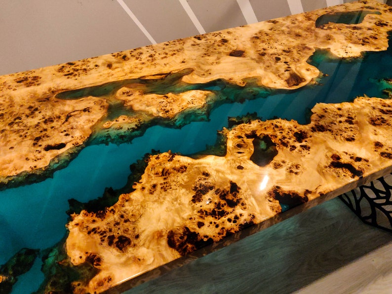 SOLD Turquoise River Table With Epoxy Inlay Mappa Burl SOLD - Etsy