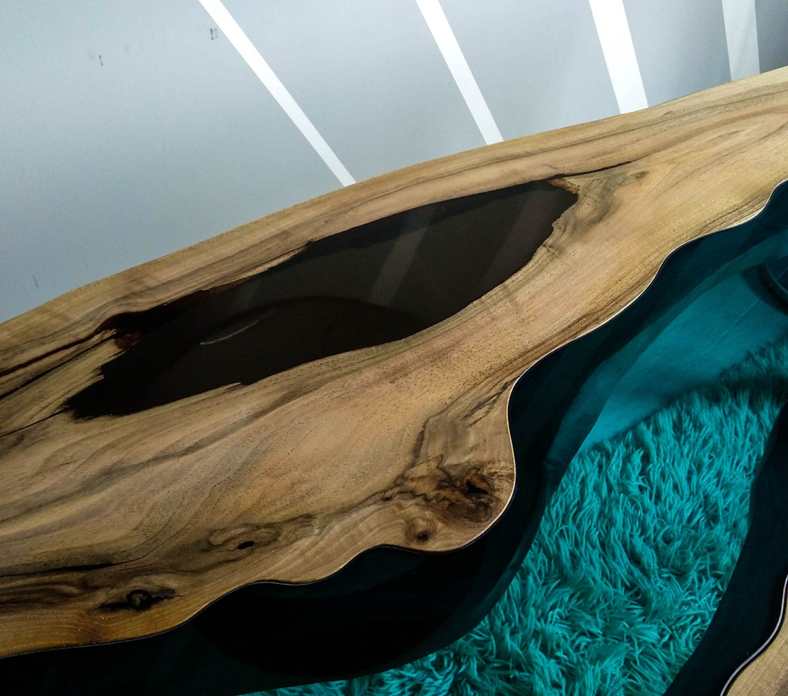 Live Edge Walnut River Table With Black Epoxy Resin - Etsy