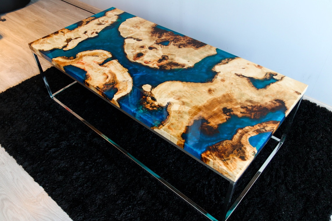 Live Edge River Turquoise Metallic Epoxy Coffee Table - Etsy