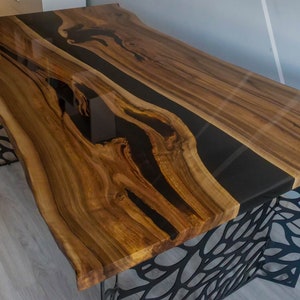 Live Edge Walnut River Table With Black Epoxy - Etsy