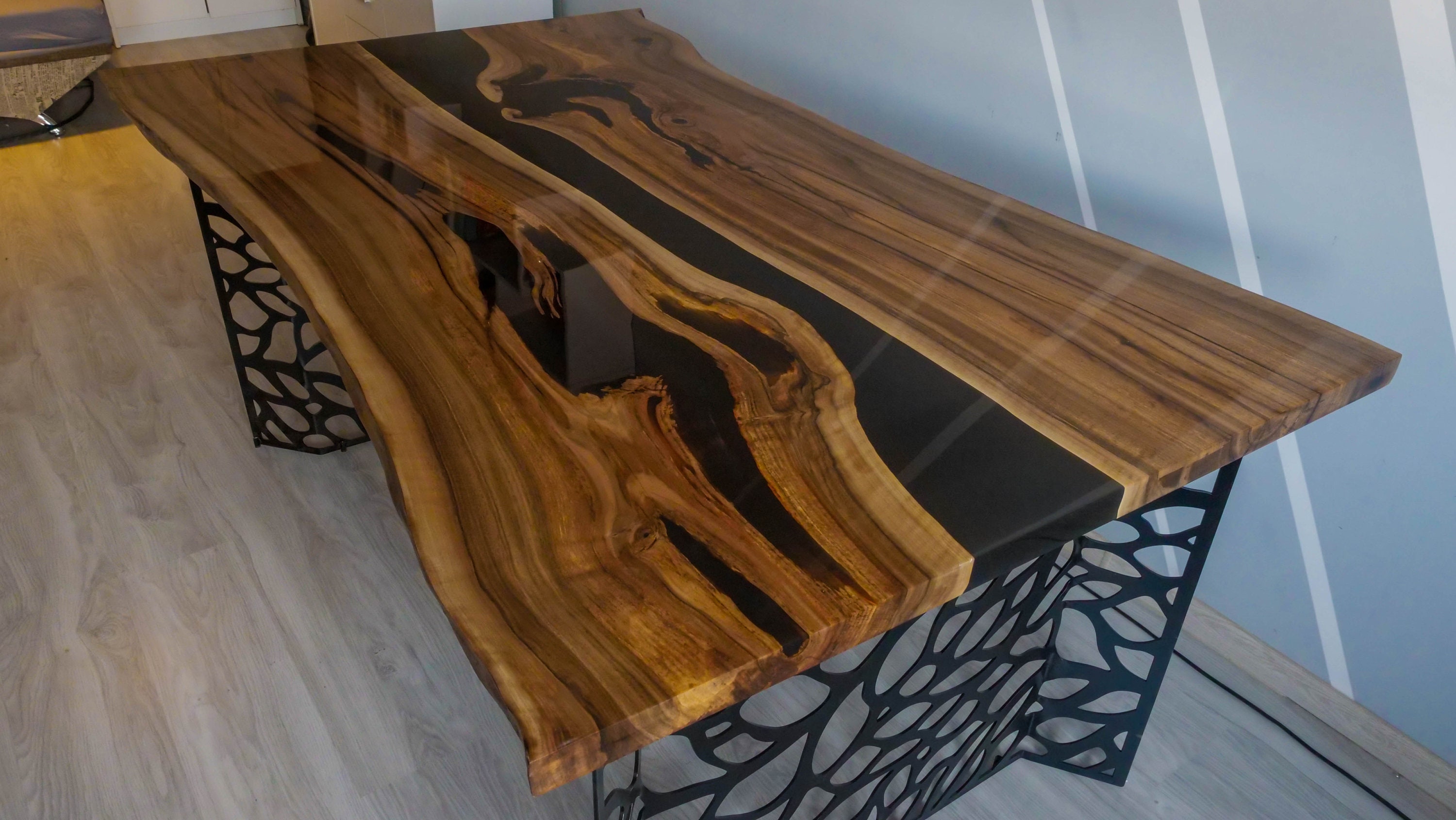 Live Edge Walnut River Table With Black Epoxy - Etsy