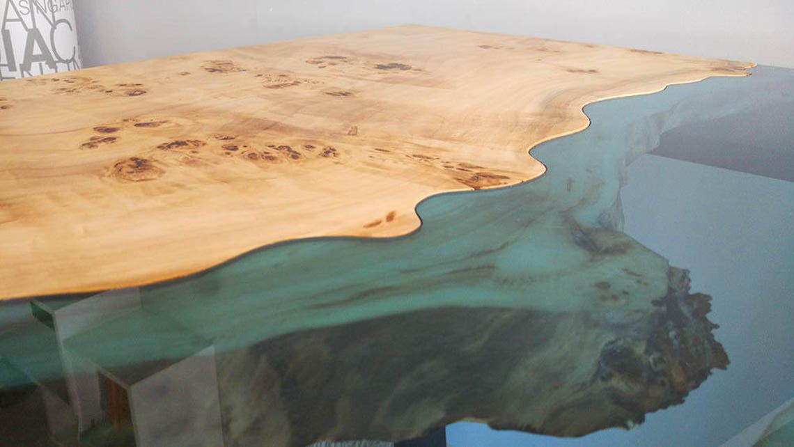 Live Edge River Table With Blue Glass River - Etsy