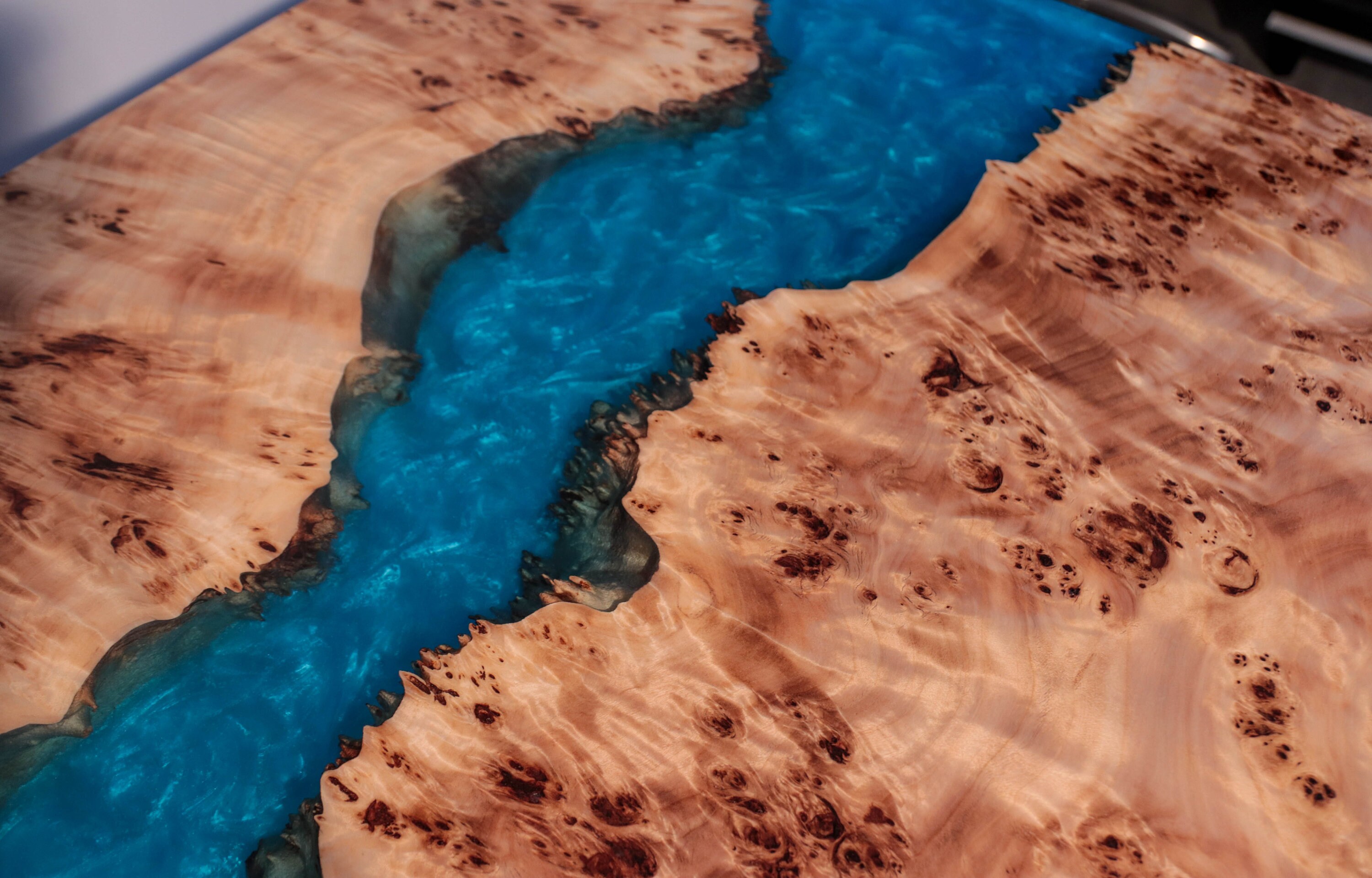 SOLD Blue Metallic Epoxy River Mappa Burl Table SOLD - Etsy
