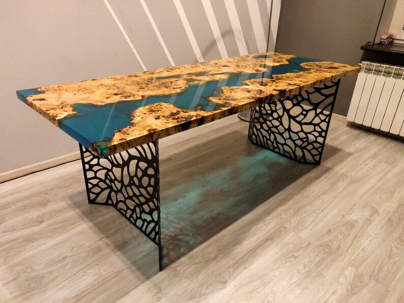 SOLD Turquoise River Table With Epoxy Inlay Mappa Burl SOLD - Etsy