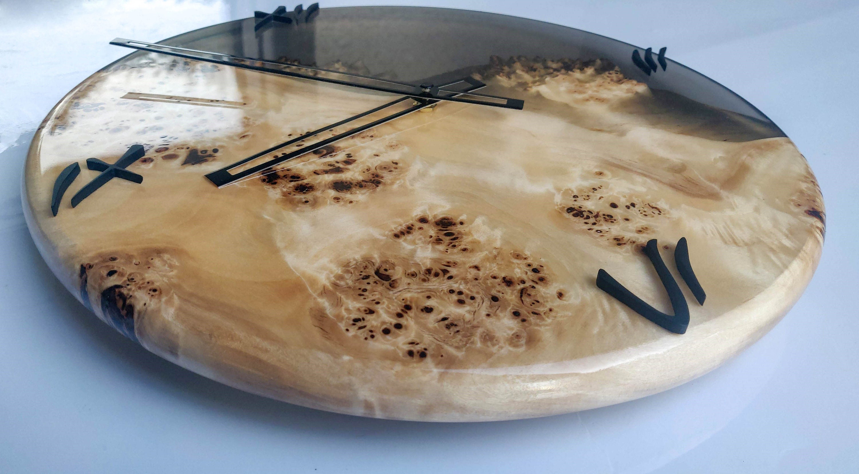 SOLD Black Semi-translucent Epoxy Resin Wall Clock Mappa Burl - Etsy