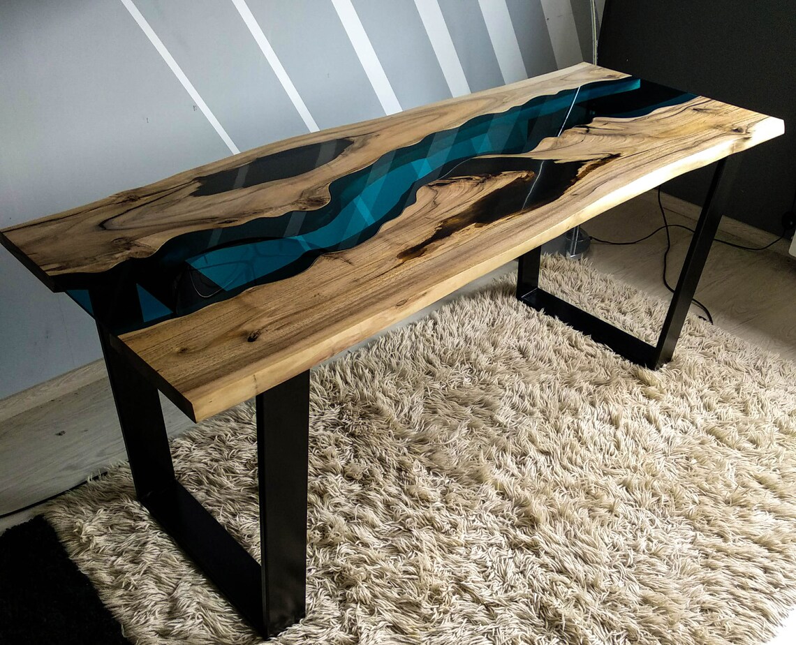 Live Edge Walnut River Table With Black Epoxy Resin - Etsy