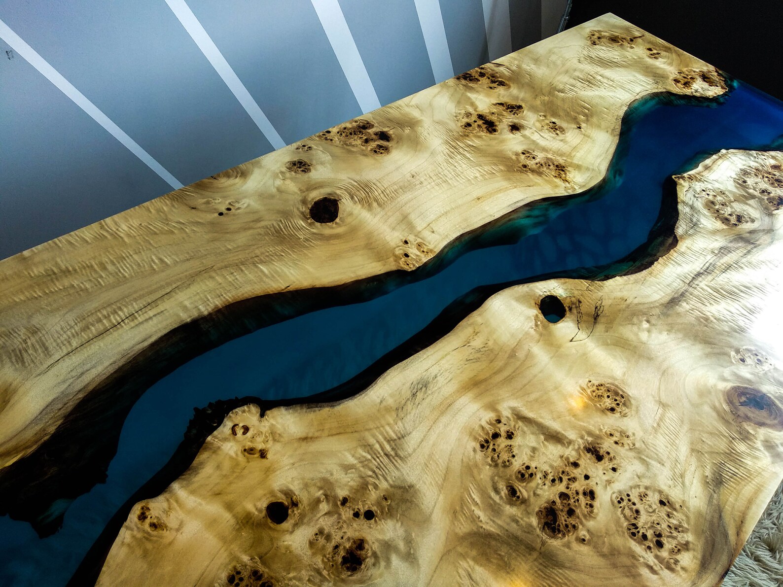 Sold Out, Blue River Epoxy Table With Mappa Burl Wood - Etsy