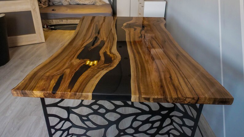 Live Edge Walnut River Table With Black Epoxy - Etsy