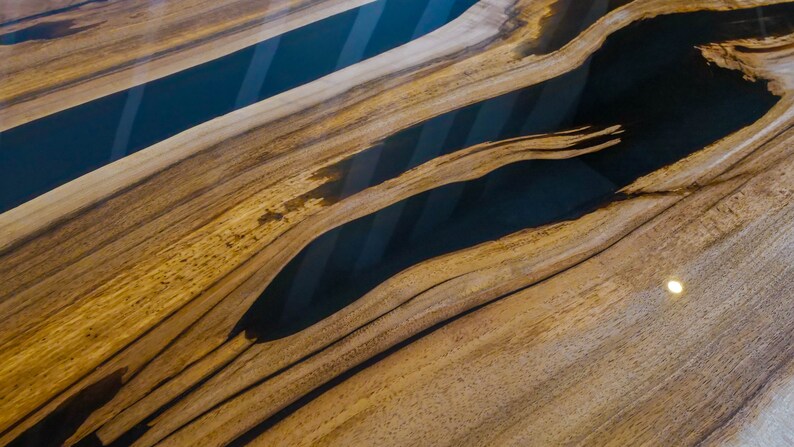 Live Edge Walnut River Table With Black Epoxy - Etsy