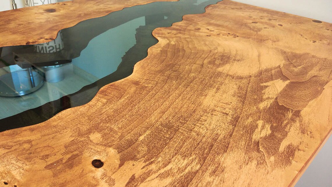 Live Edge River Table With Glass River Inlay - Etsy