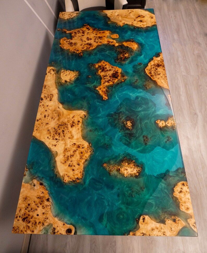 Turquoise Archipelago Mappa Burl Epoxy Resin River Table - Etsy Australia