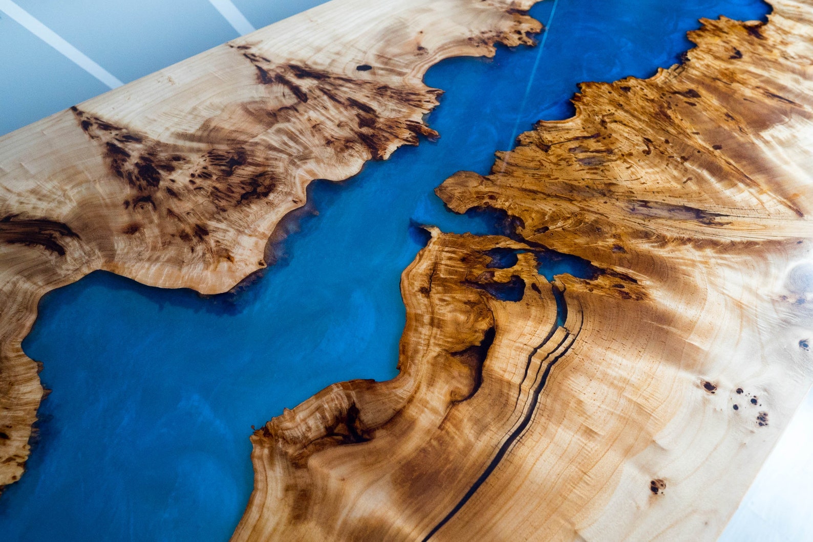SOLD Big Blue Metallic Epoxy River Mappa Burl Table SOLD - Etsy
