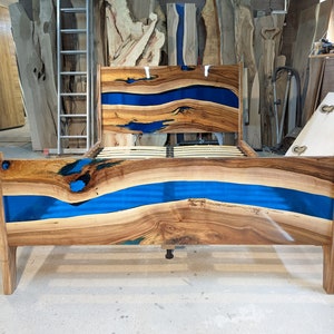 Blue River Walnut Epoxy Queen Size Bed - Etsy