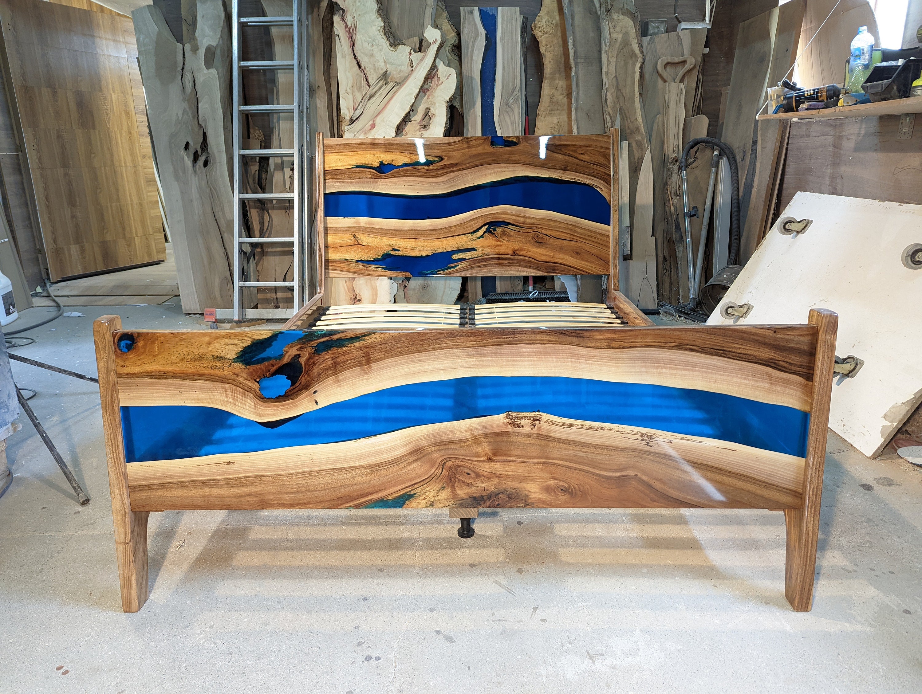 Blue River Walnut Epoxy Queen Size Bed - Etsy