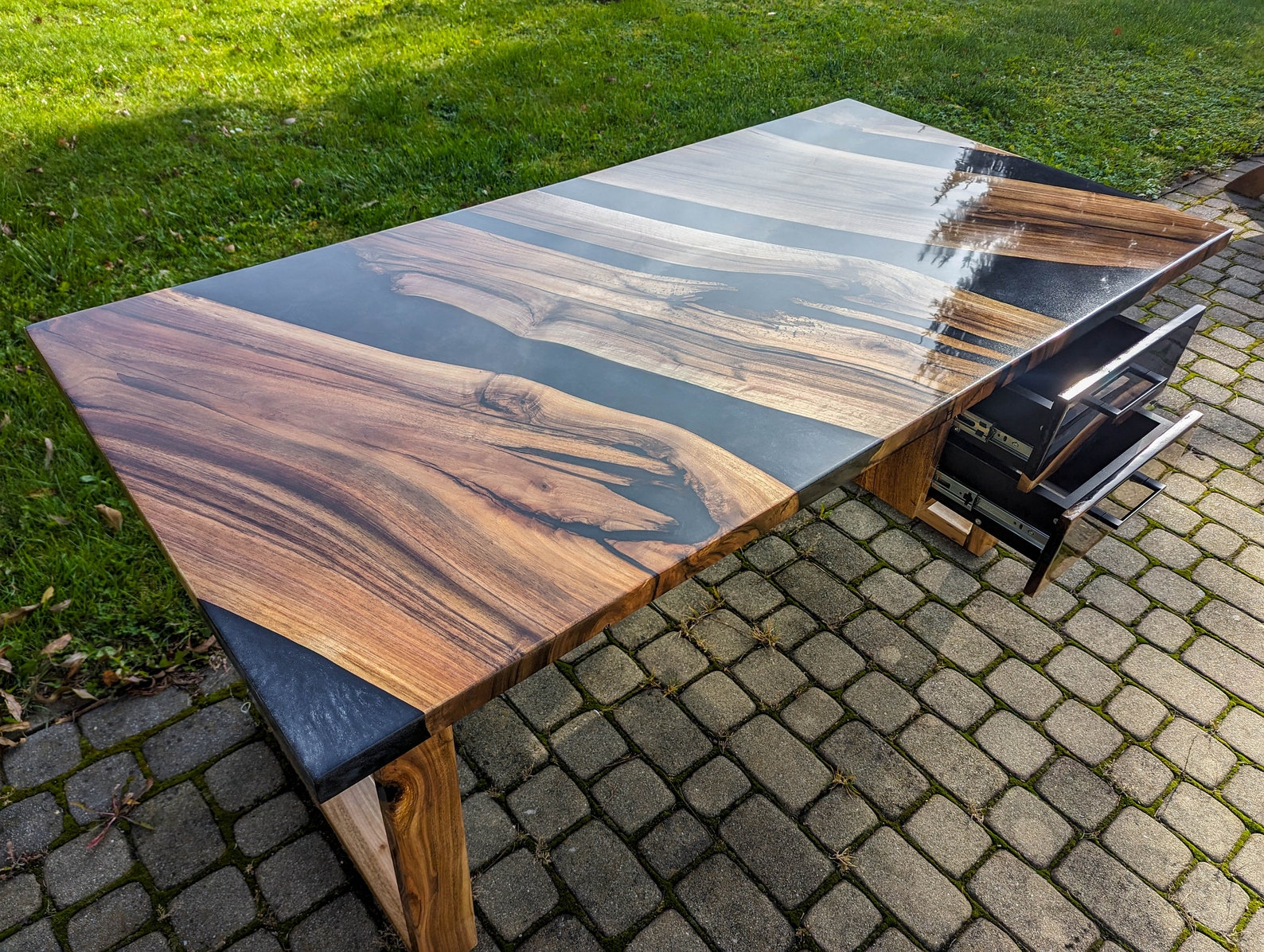 Available Live Edge River Walnut Desk With Black Metallic Epoxy ...