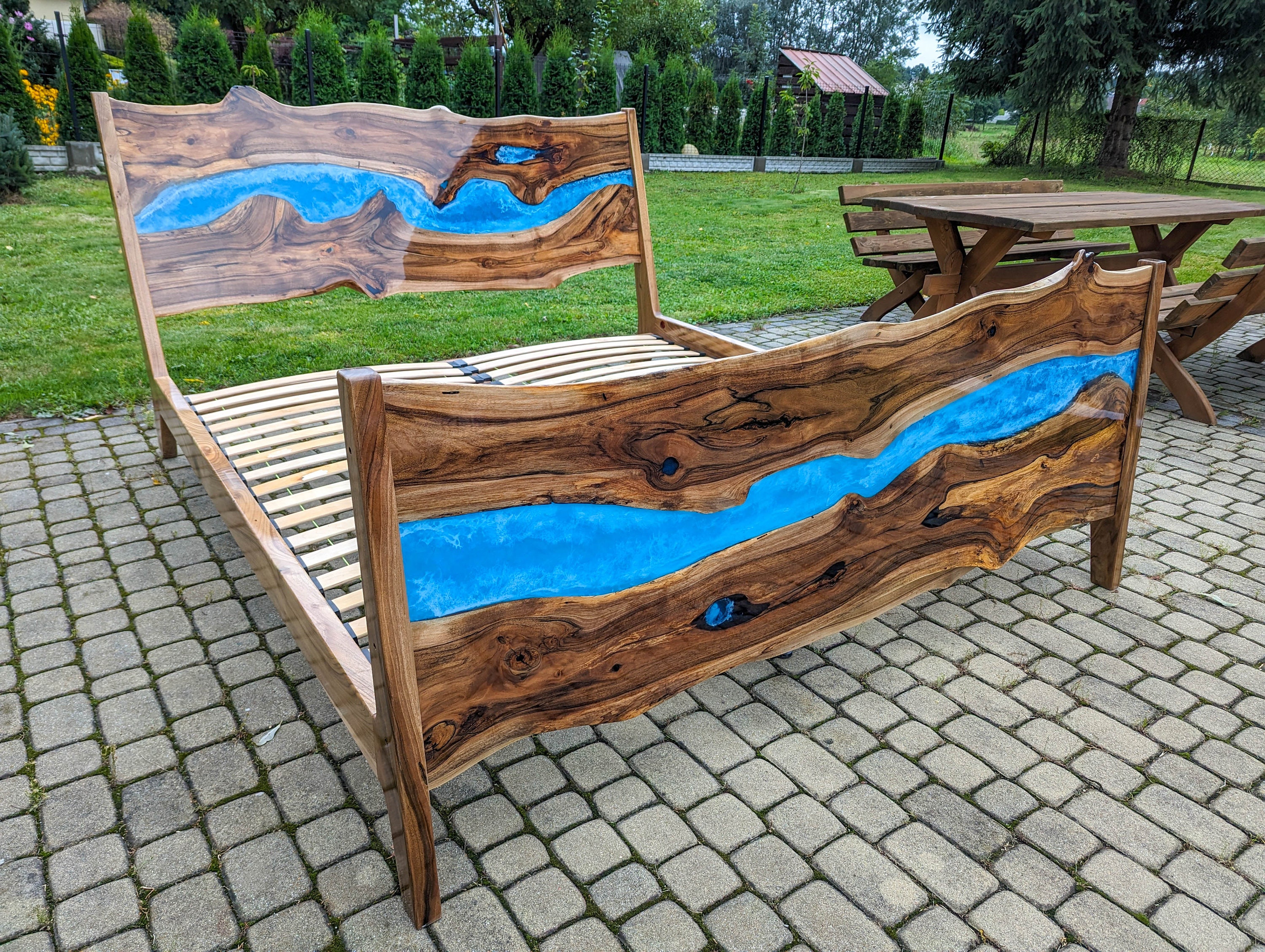Live Edge Blue Ocean River Epoxy Walnut Bed, King Size - Etsy