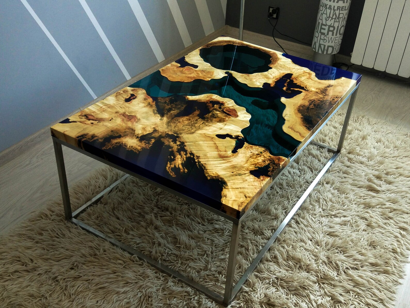 SOLD Live Edge River Coffee Table With Blue Epoxy SOLD - Etsy