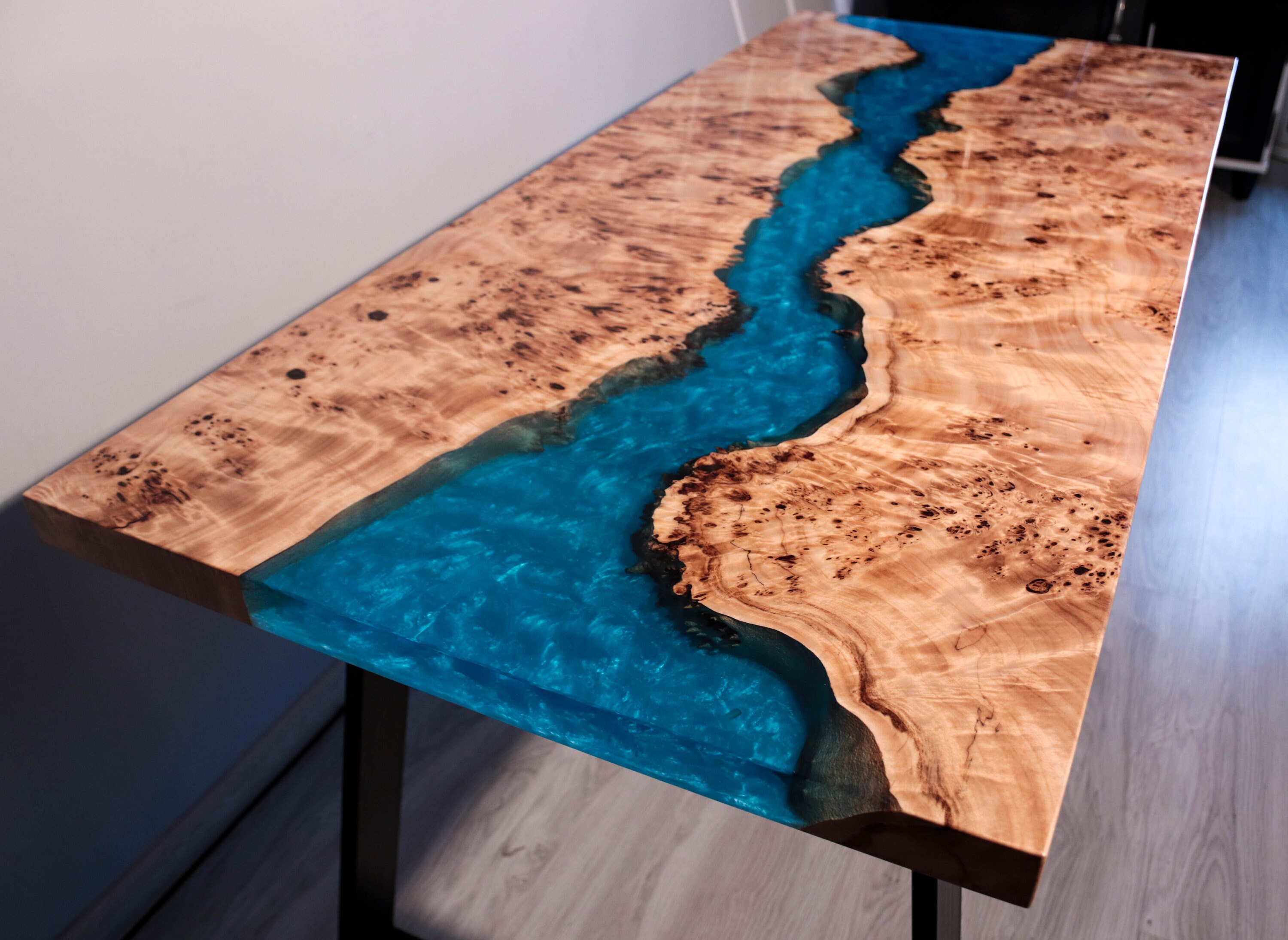 SOLD Blue Metallic Epoxy River Mappa Burl Table SOLD - Etsy