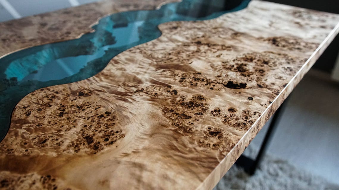 Live Edge Mappa Burl River Epoxy Table - Etsy