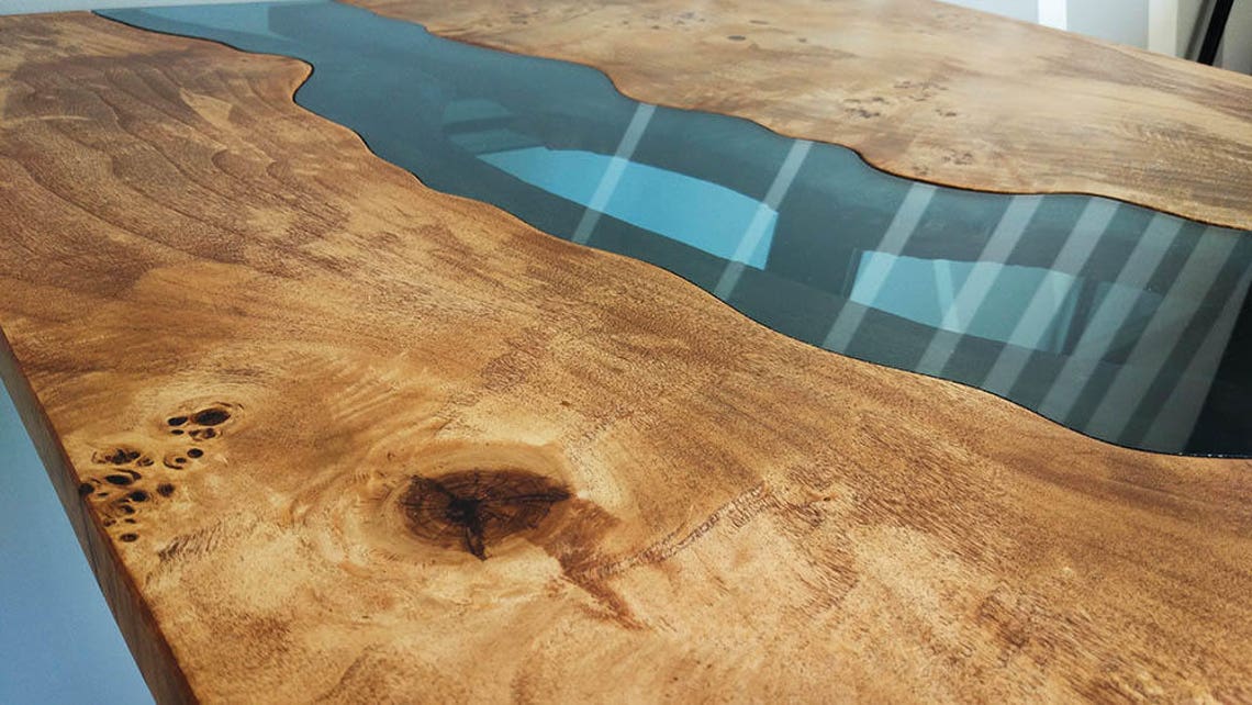 Live Edge River Table With Glass River Inlay - Etsy