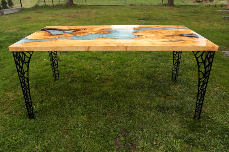 White Pearl Maple Wood Epoxy River Table - Etsy