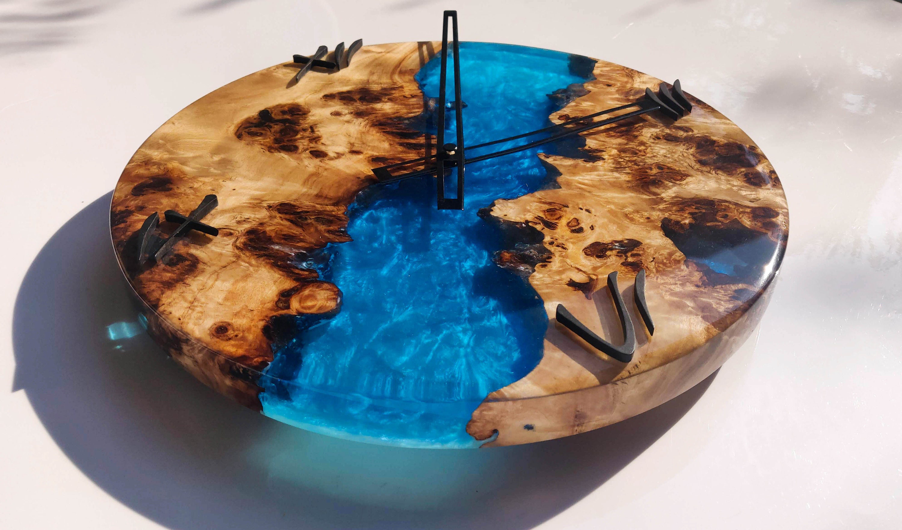 SOLD Blue Metallic Epoxy Resin Wall Clock Mappa Burl Wood SOLD - Etsy
