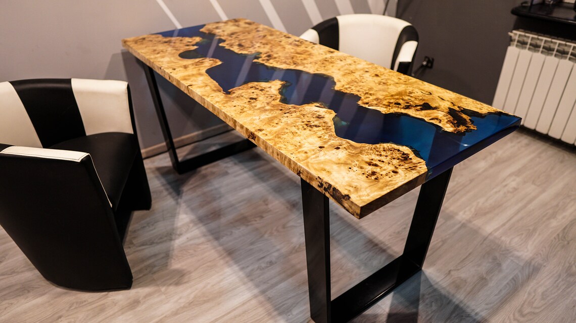 Blue River Table With Epoxy Inlay Exotic Mappa Burl Wood - Etsy