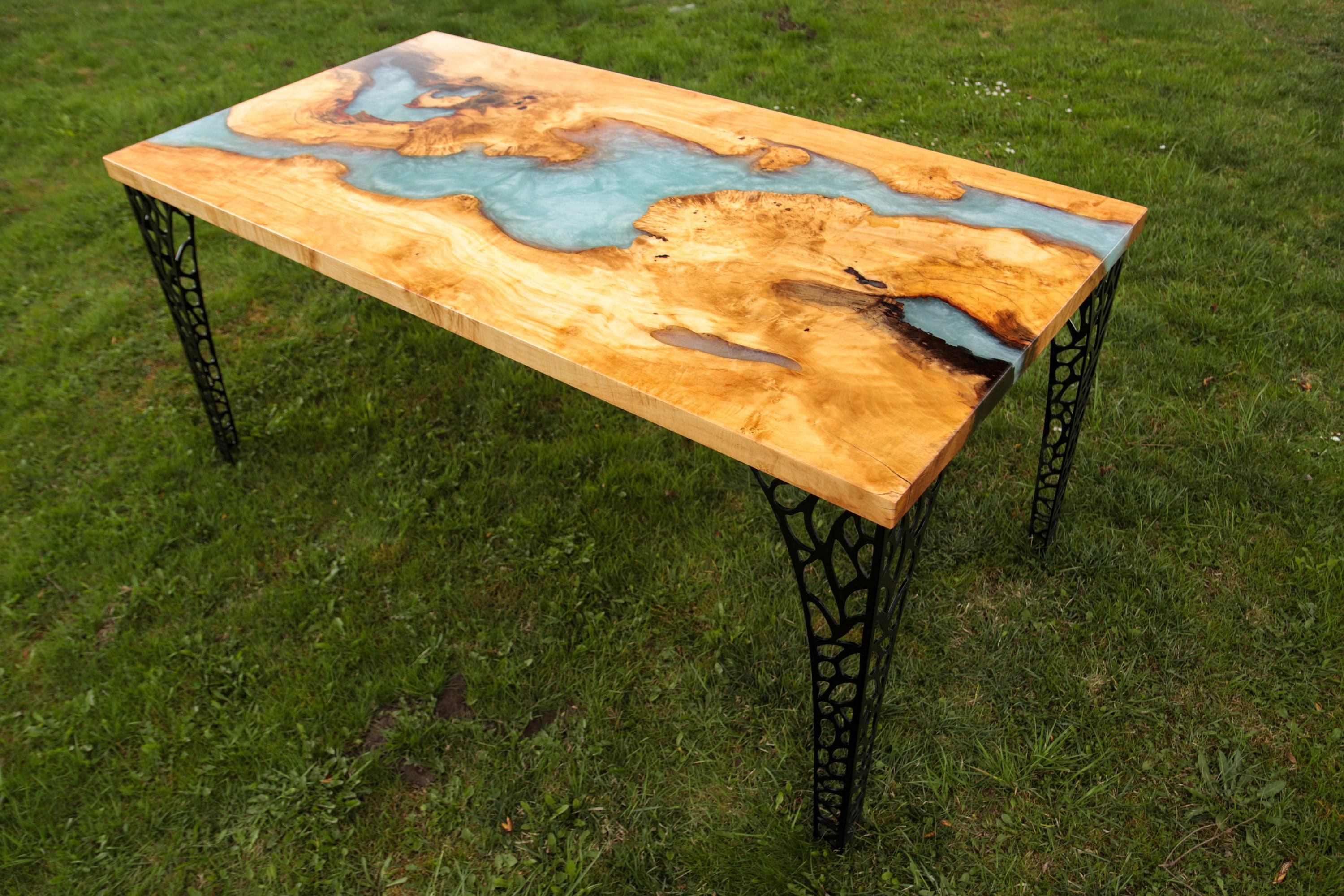 White Pearl Maple Wood Epoxy River Table - Etsy