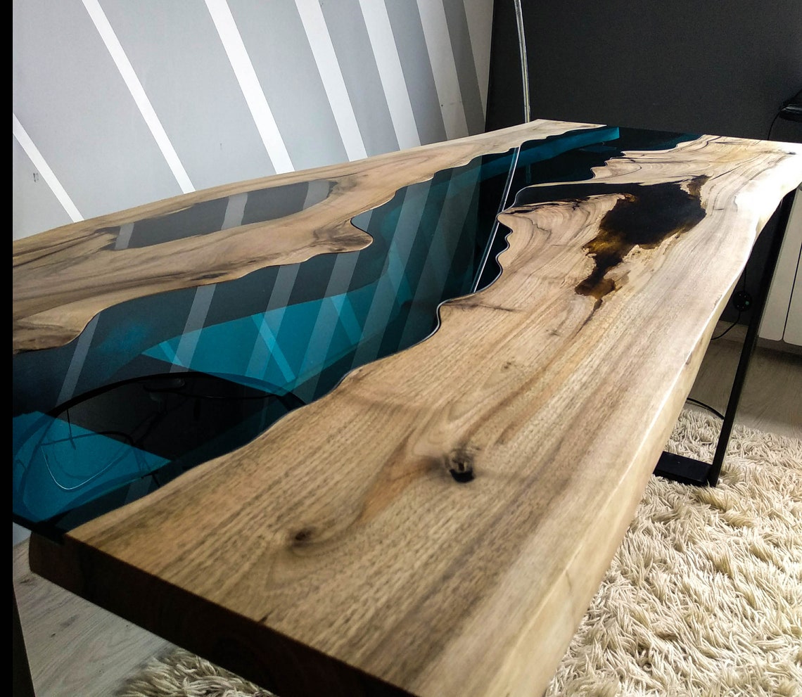 Live Edge Walnut River Table With Black Epoxy Resin - Etsy