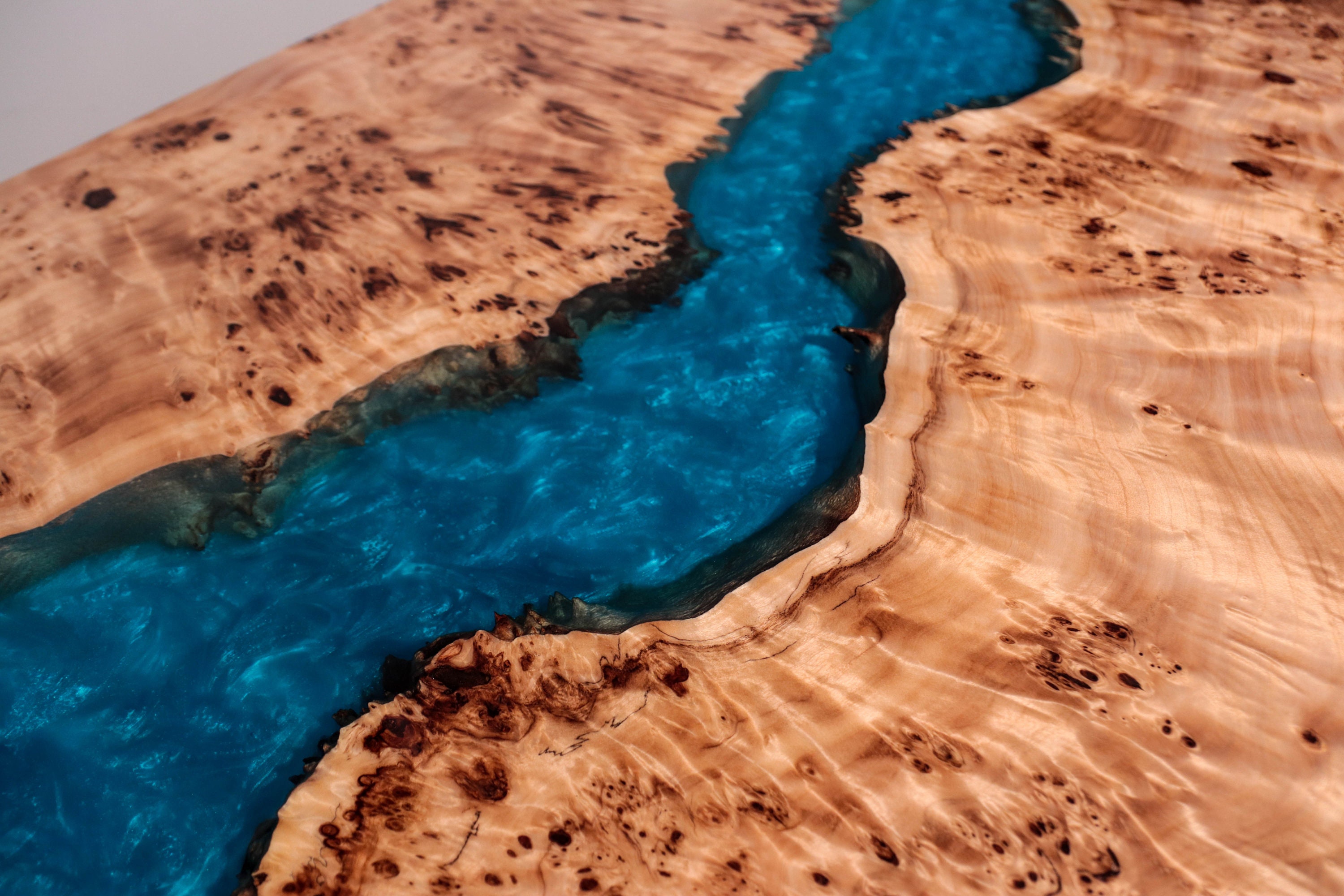 SOLD Blue Metallic Epoxy River Mappa Burl Table SOLD - Etsy