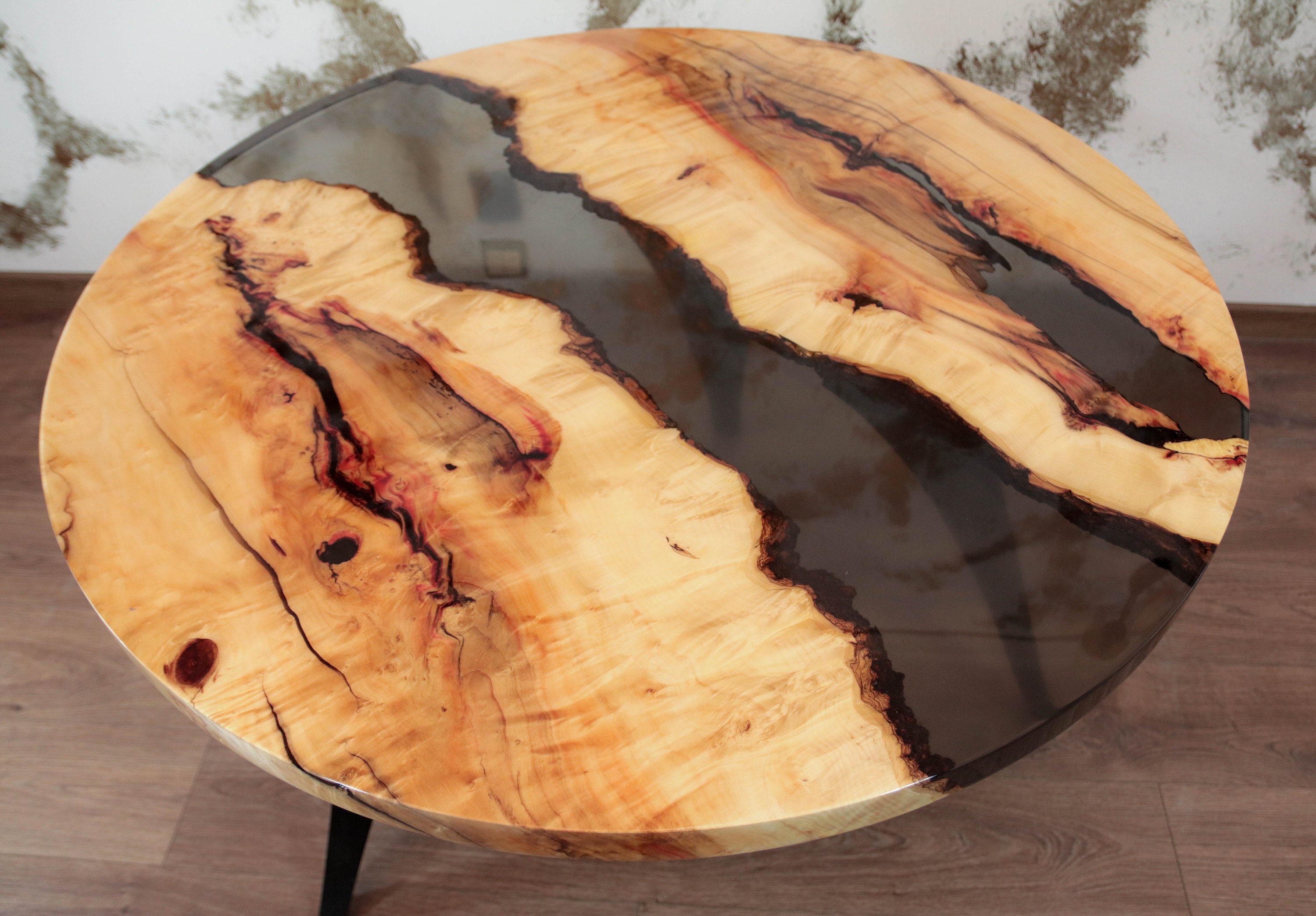 SOLD Light Black Round River Walnut Table With Epoxy SOLD - Etsy