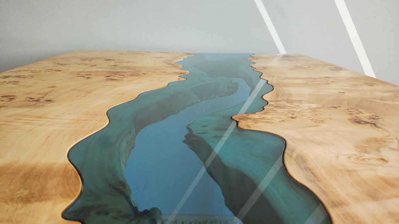 Live Edge River Table With Blue Glass River - Etsy