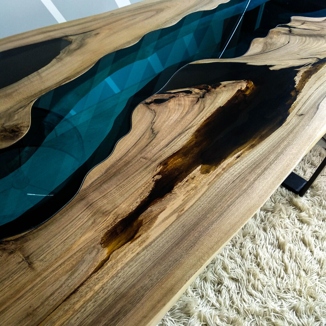 Live Edge Walnut River Table With Black Epoxy Resin - Etsy