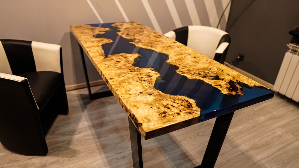 Blue River Table With Epoxy Inlay Exotic Mappa Burl Wood - Etsy