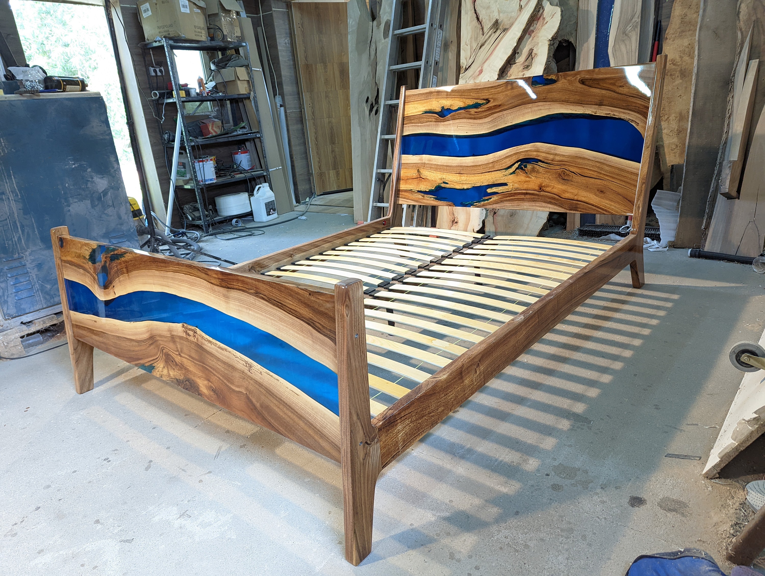 Blue River Walnut Epoxy Queen Size Bed - Etsy