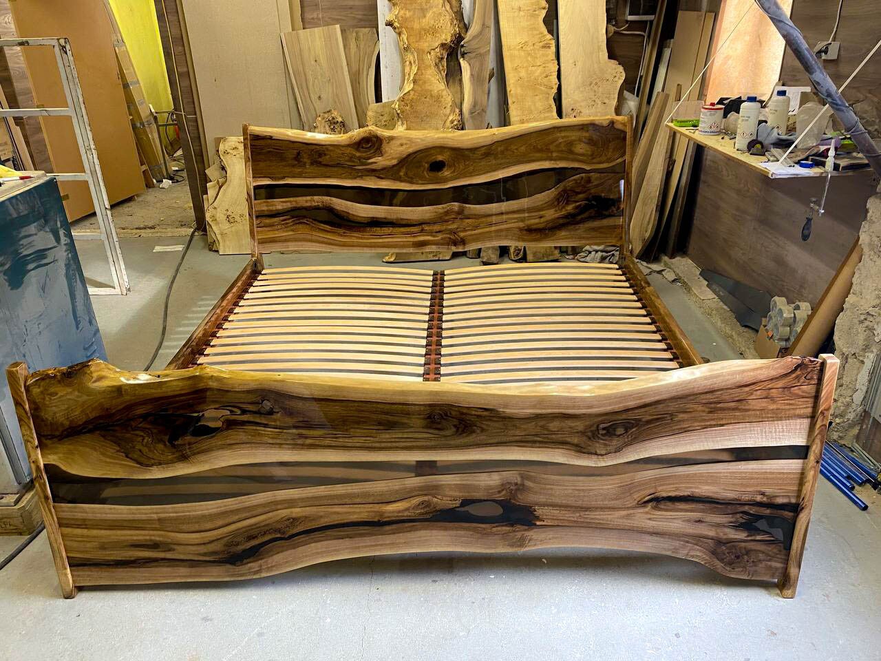 River Dark Walnut Epoxy Bed Live Edge | Etsy UK