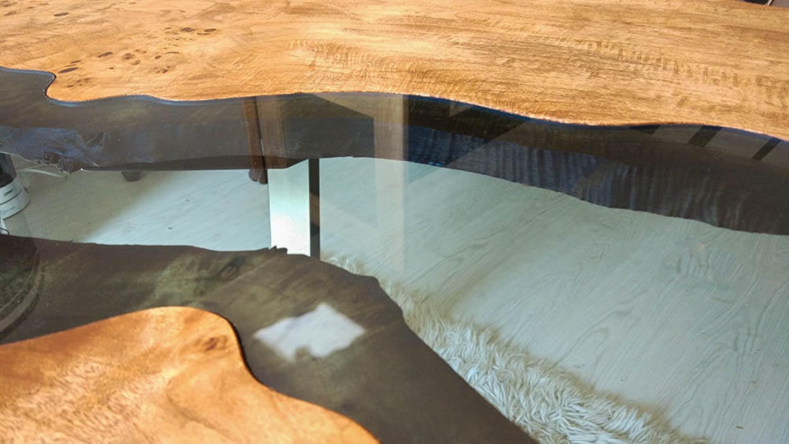Live Edge River Table With Glass River Inlay - Etsy