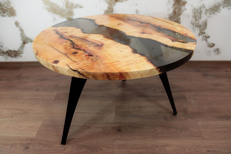 SOLD Light Black Round River Walnut Table With Epoxy SOLD - Etsy