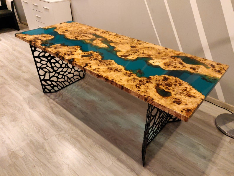 SOLD Turquoise river table with epoxy inlay Mappa Burl SOLD | Etsy