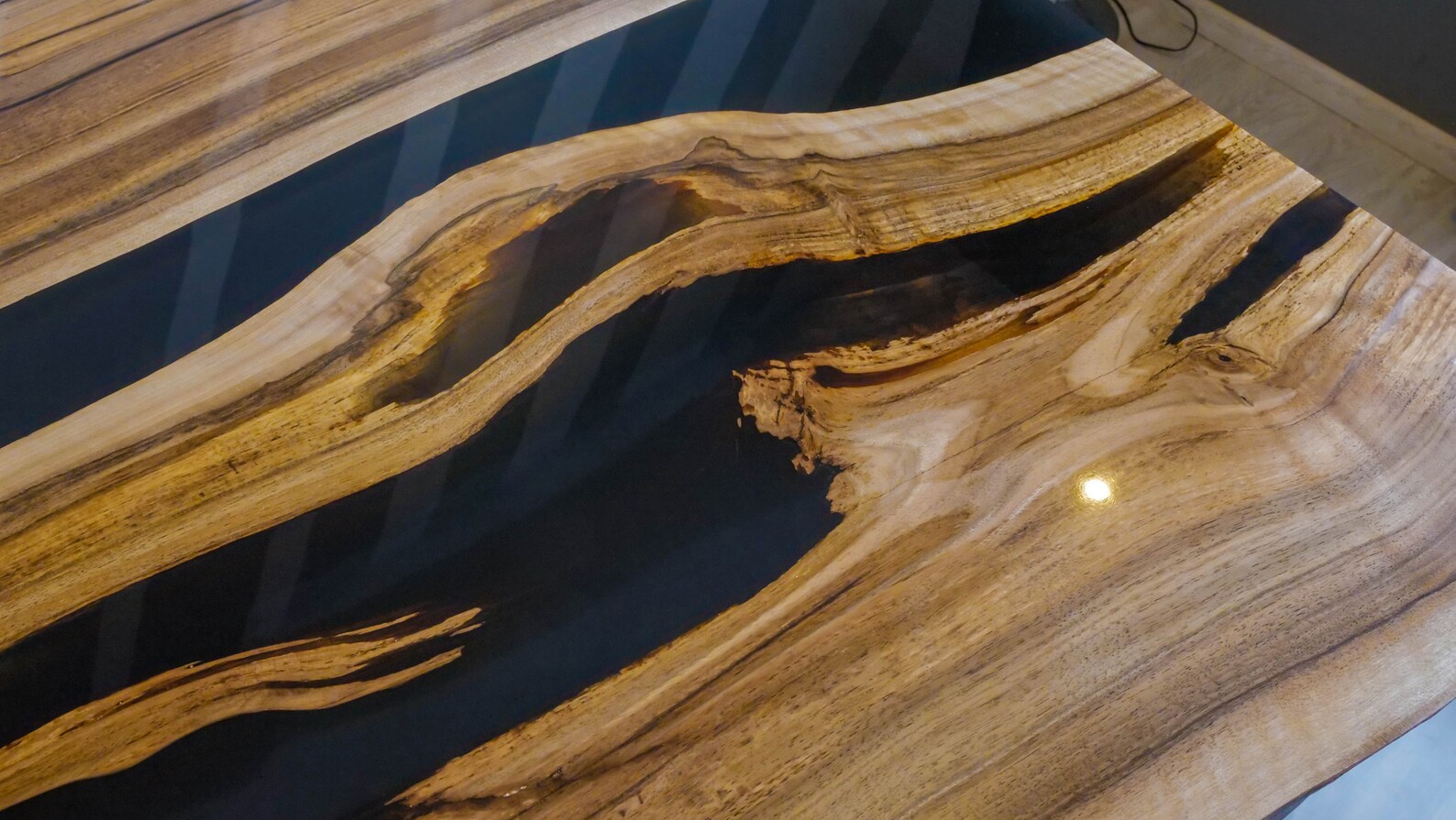 Live Edge Walnut River Table With Black Epoxy - Etsy