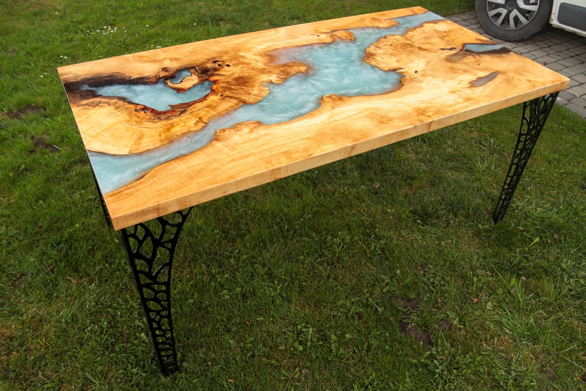 White Pearl Maple Wood Epoxy River Table - Etsy