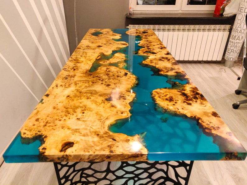 SOLD Turquoise river table with epoxy inlay Mappa Burl SOLD | Etsy