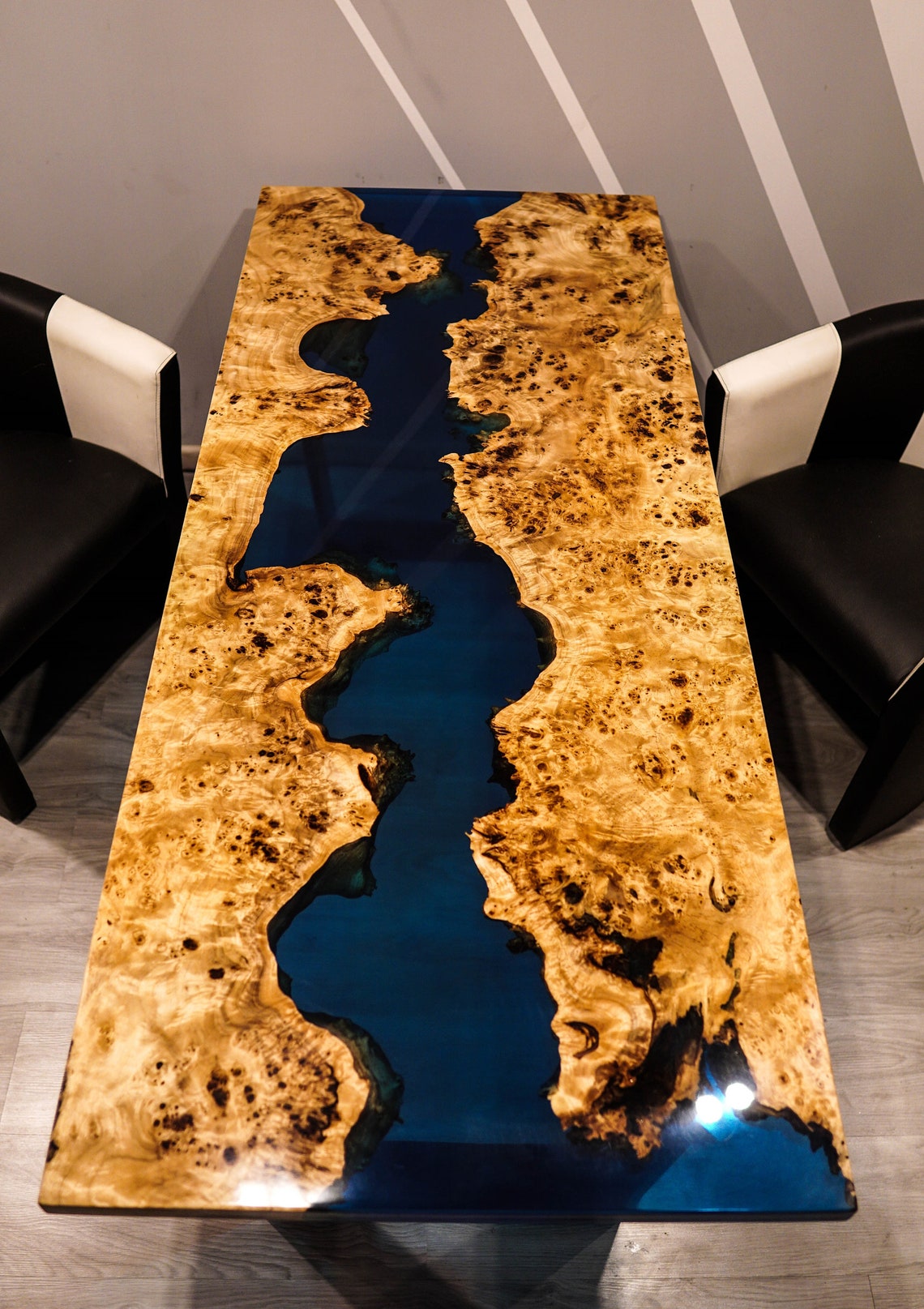 Blue River Table With Epoxy Inlay Exotic Mappa Burl Wood | Etsy