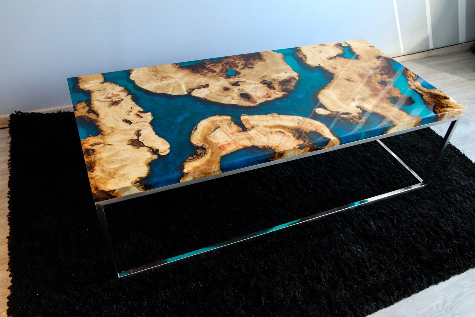 Live Edge River Turquoise Metallic Epoxy Coffee Table - Etsy