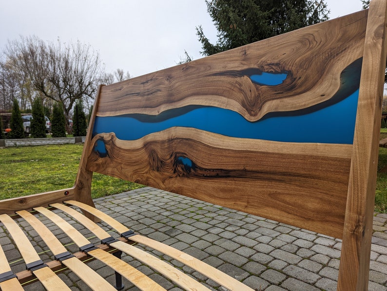 Turquoise River Walnut Epoxy King Size Bed Matt Finish - Etsy