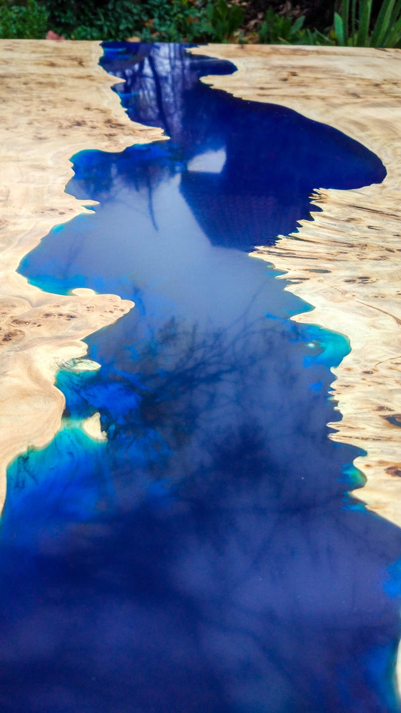 Live Edge River Blue Epoxy Coffee Table - Etsy