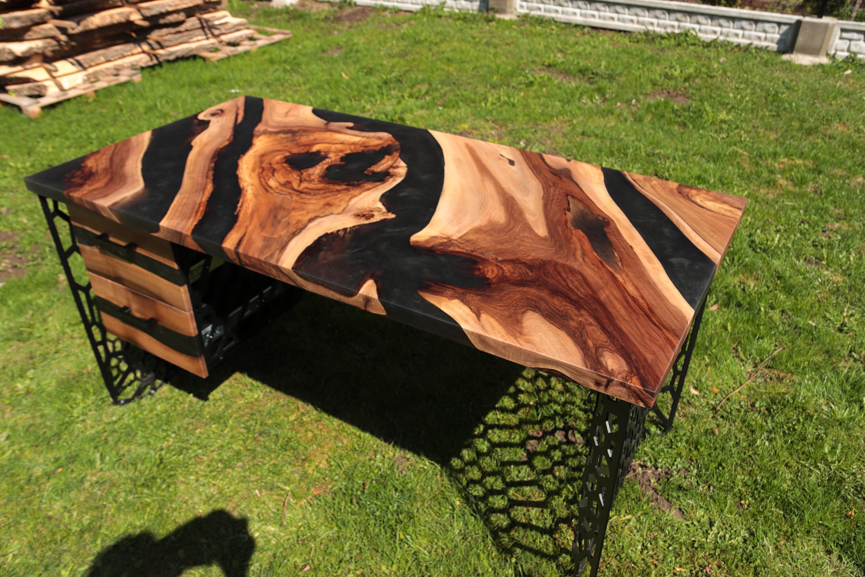 Sold Out, Live Edge River Walnut Desk With Black Metallic Epoxy - Etsy
