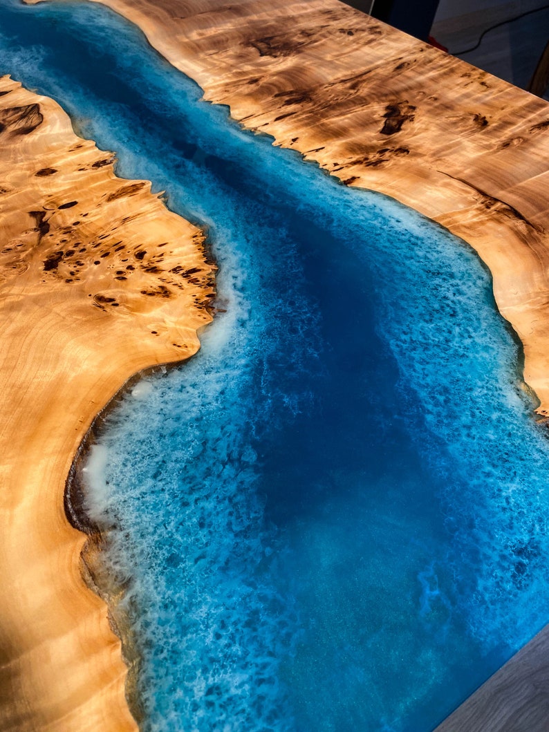 Blue Ocean Epoxy River Table Mappa Burl Wood - Etsy
